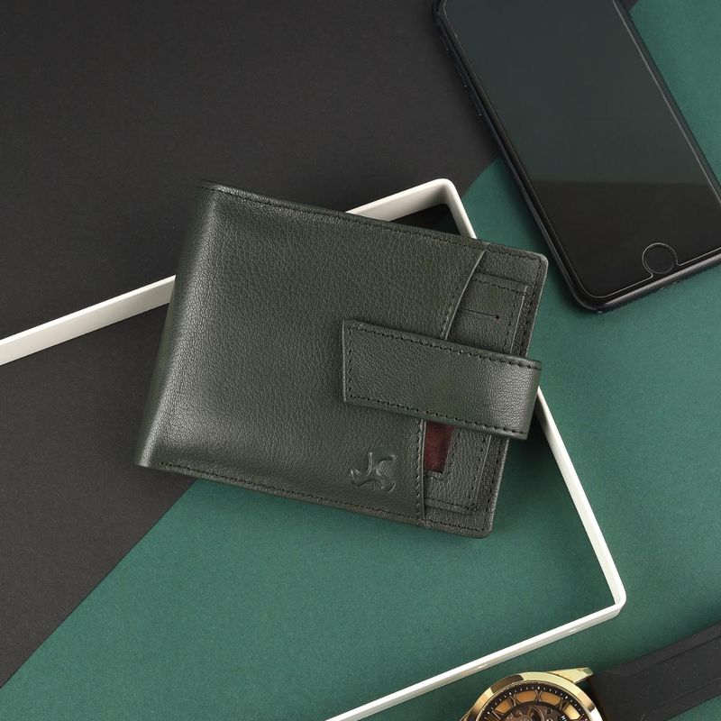 Buy Mochi Green Leather Formal Wallet Online