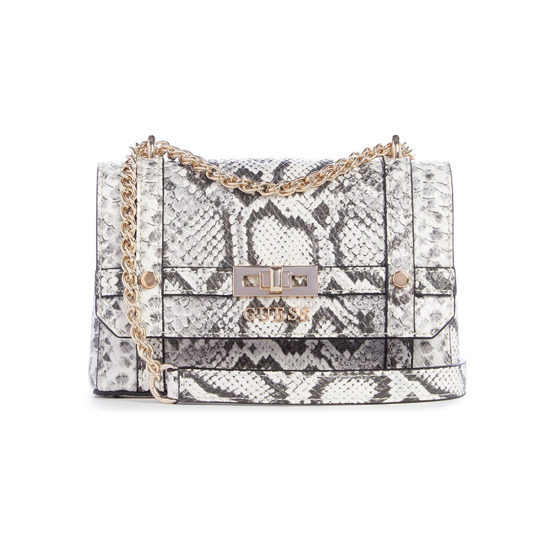 Buy Guess Women Grey Printed Crossbody Bag With Twist Lock Closure Online