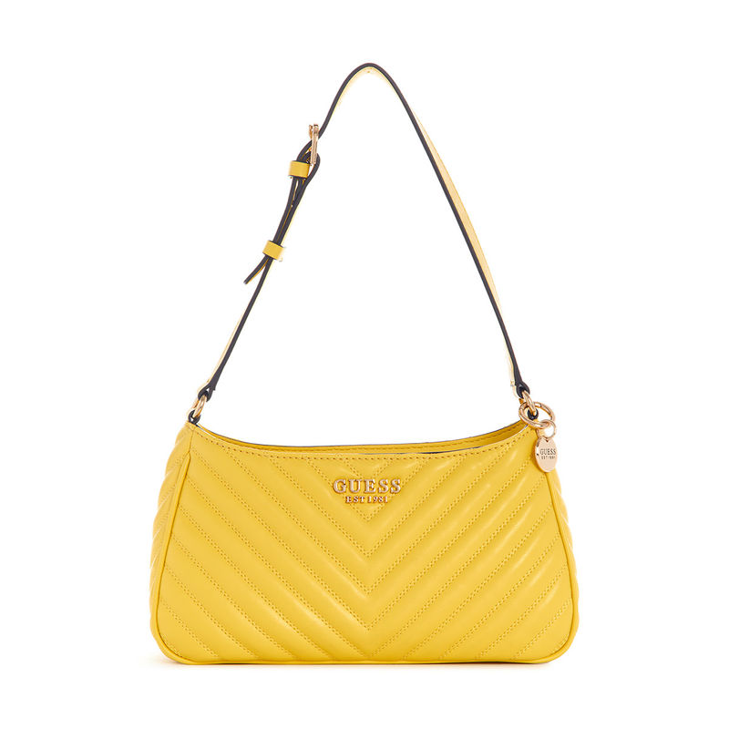 Buy Guess Women Yellow Quilted Shoulder Bag With Zip Closure Online