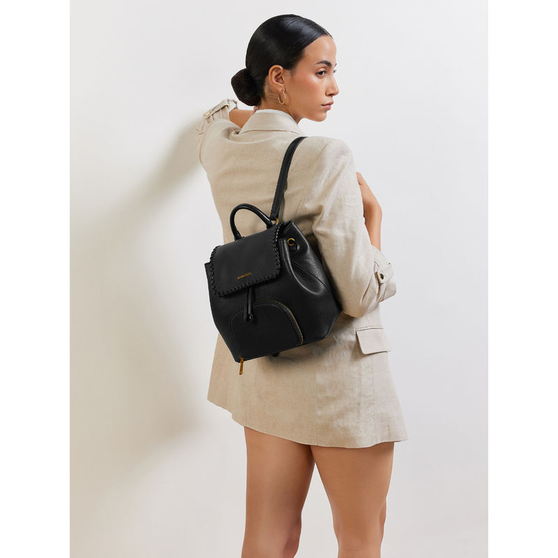 Buy MIRAGGIO Women Black Textured Claire Backpack (S) Online