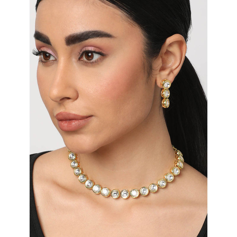 Buy Niska Ethnic Dairies Kundan Single Layer Necklace and Earrings Set ...