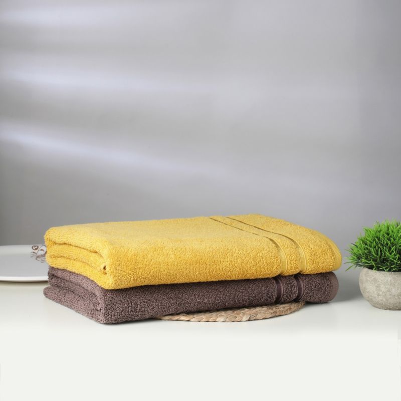 Buy SPACES Edria Pure Cotton Towel Combo-Mustard and Brown (M) Online