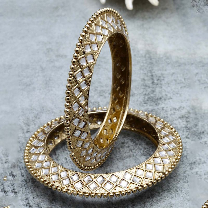 Buy Karatcart (Set Of 2) Antique Gold Plated Kundan Mirror Work Bangles ...