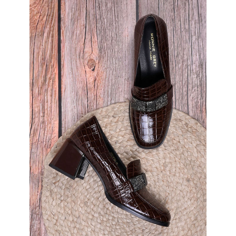 Buy Ronnie Grey Women Brown Textured Loafers Online