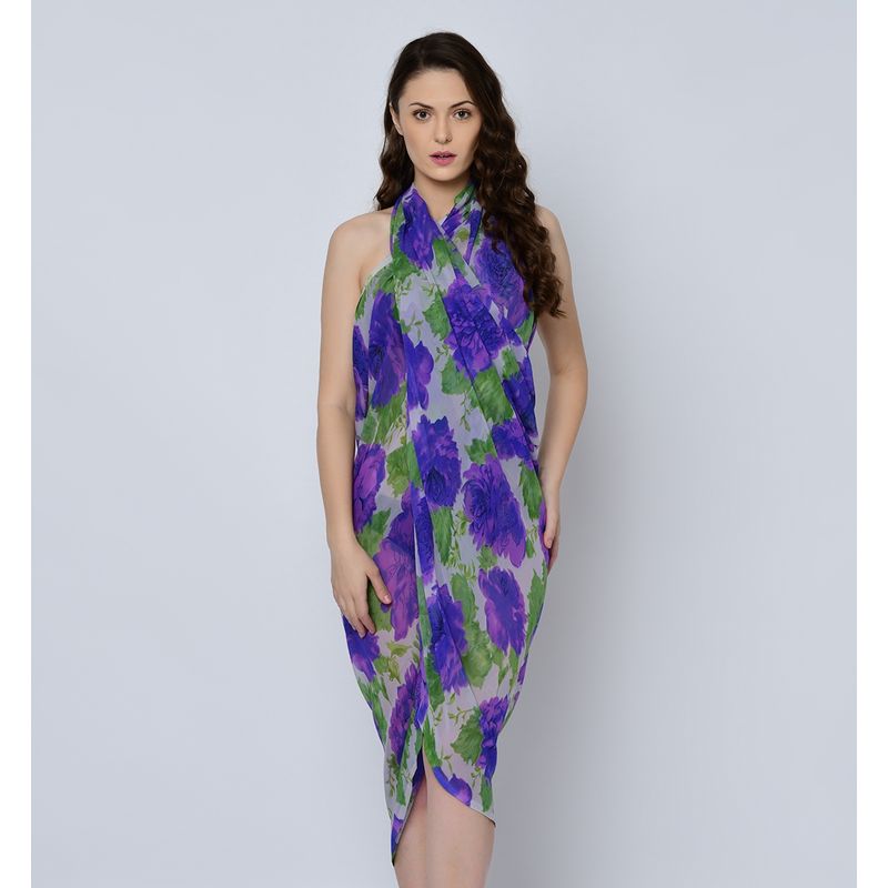 Buy Da Intimo Purple & Green Woven Floral Print Sarong - Multi-Color ...