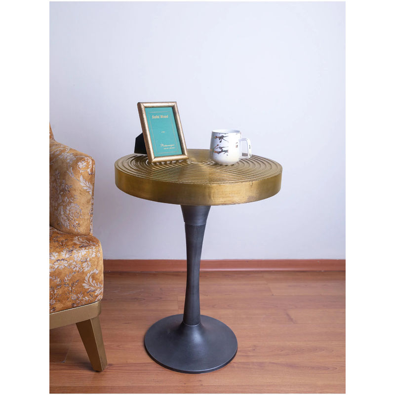 Buy The House of Trendz Wooden Brass Cladding End Table - Golden and ...