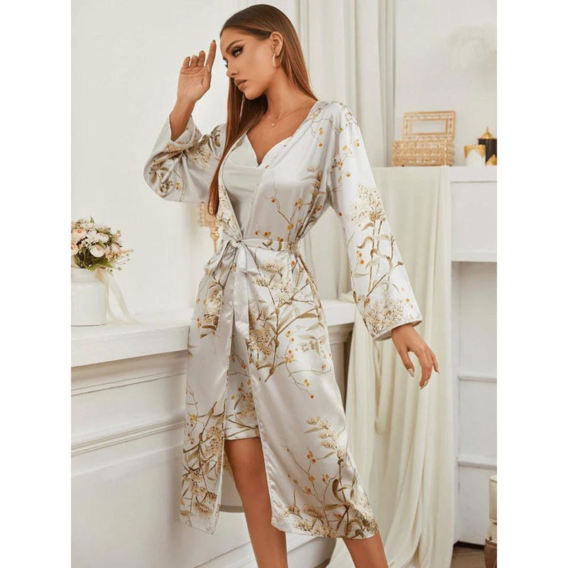 Buy Ansee by Addery Grey V-Neck Dress with Shrug Nightwear (Set of 3 ...