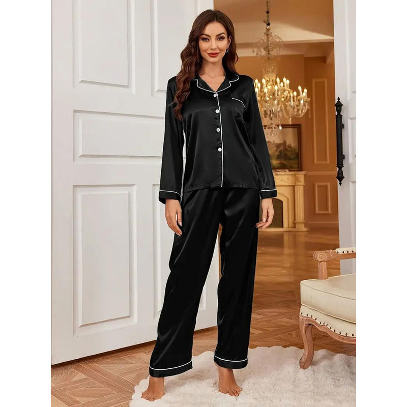 Buy Ansee by Addery Black Full Sleeves Nightsuit (Set of 2) Online