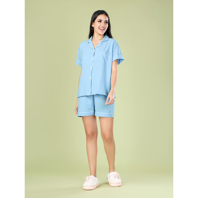 Buy Ansee by Addery Light Blue Short Sleeve Casual Nightsuit (Set of 2 ...