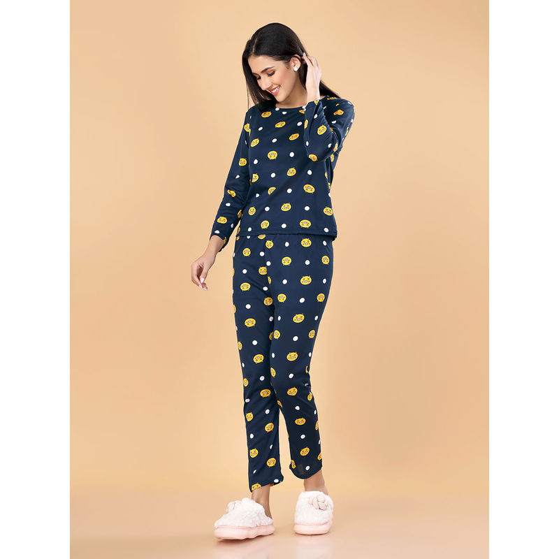 Buy Ansee by Addery Women'S Navy Blue Emoji Print Sleepwear Suit (Set ...