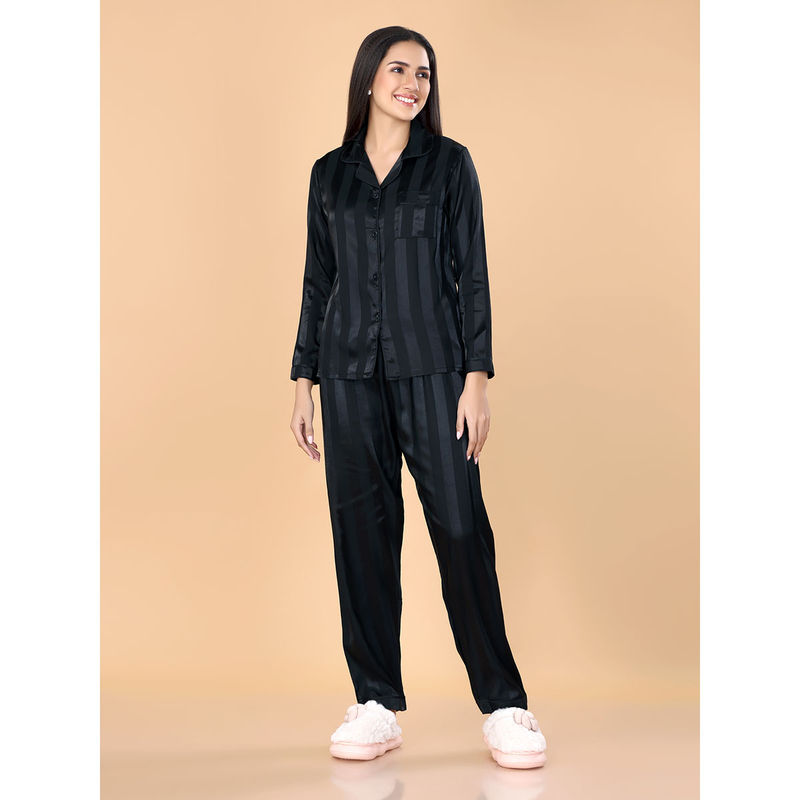 Buy Ansee by Addery Charcoal Black Striped Satin Sleepwear (Set of 2 ...
