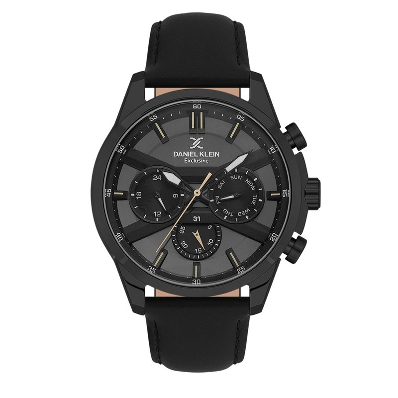 Buy Daniel Klein Exclusive Men Black Dial Leather Strap Watch - DK.1. ...