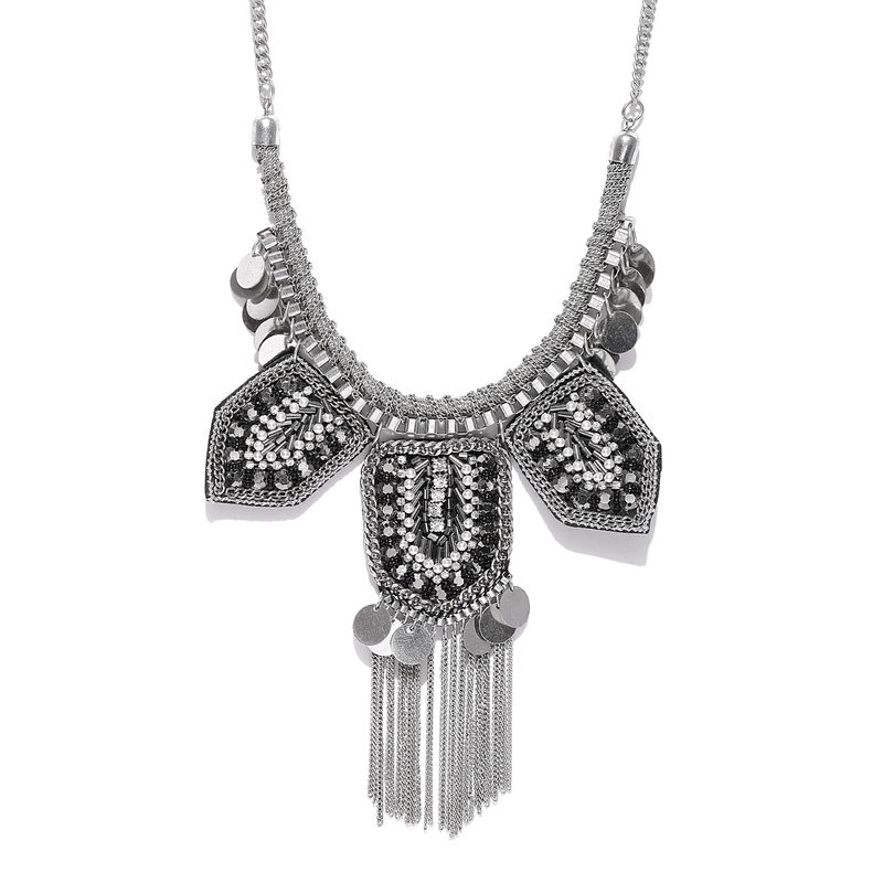 Buy Blueberry Silver Toned Statement Necklace Online