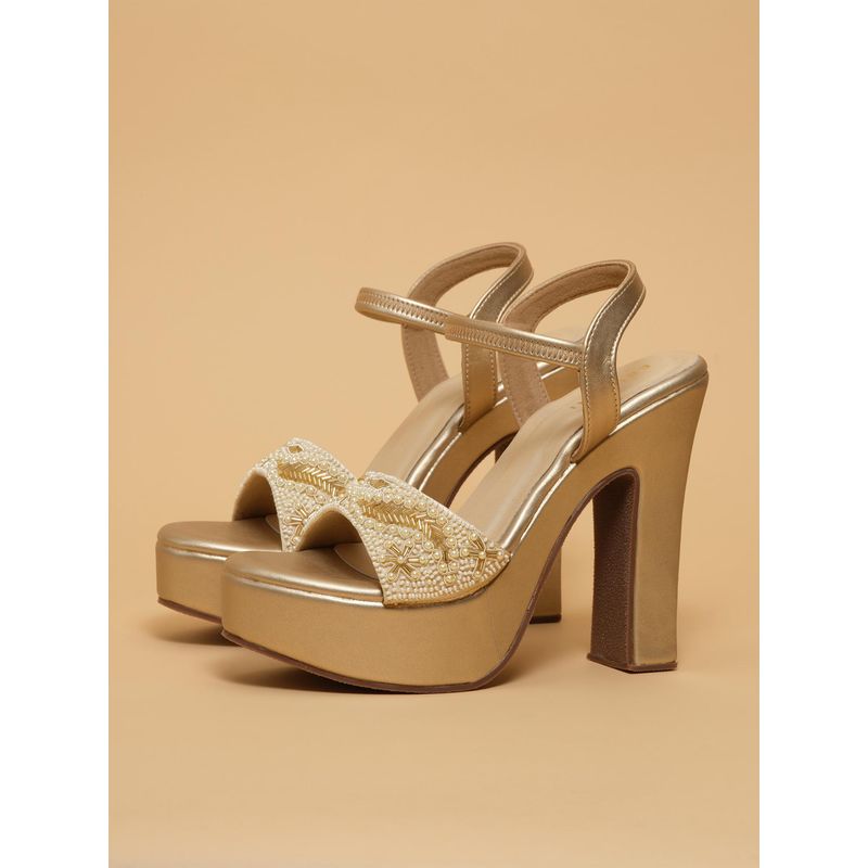 Buy Eridani Women Rasha Gold Festive Sandal Heels Online
