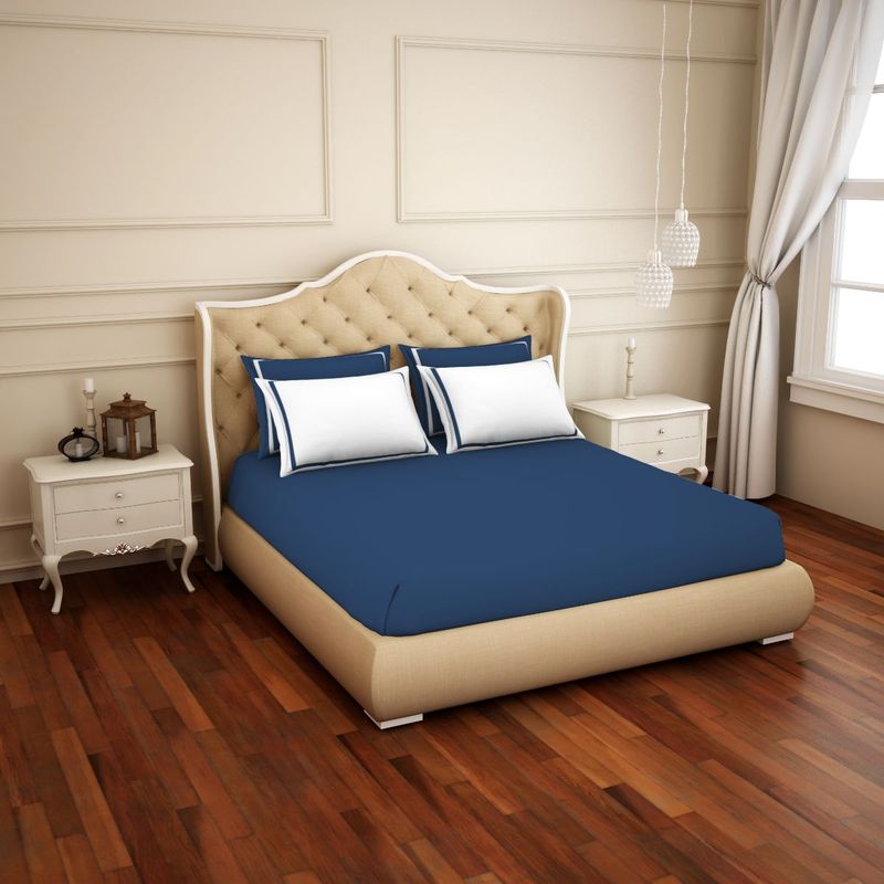 Buy Spaces Hygro Blue Solid 300 Tc Cotton1 King Bed Sheet With 2 Pillow ...