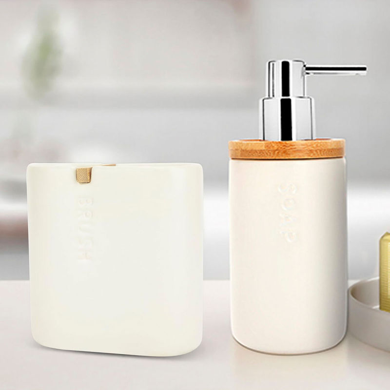 Buy Anko White Soap Dispenser & Brush Container- Set of 2 Online