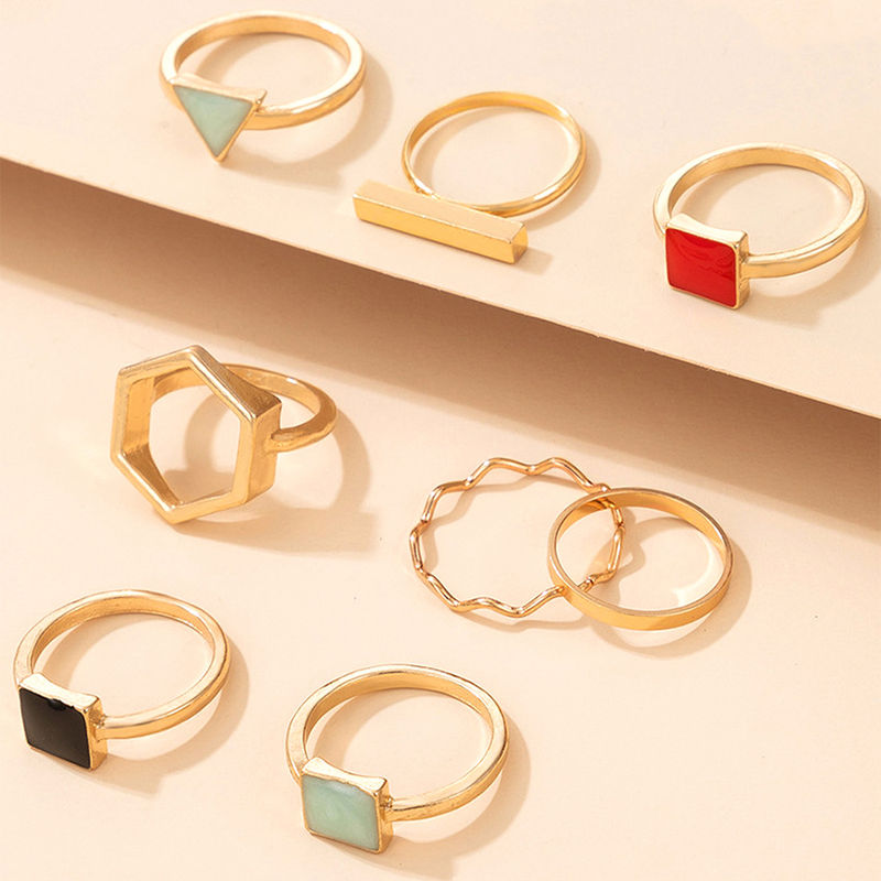 Buy Yellow Chimes Set of 8 Pcs Gold-toned Trendy Style Midi Finger ...