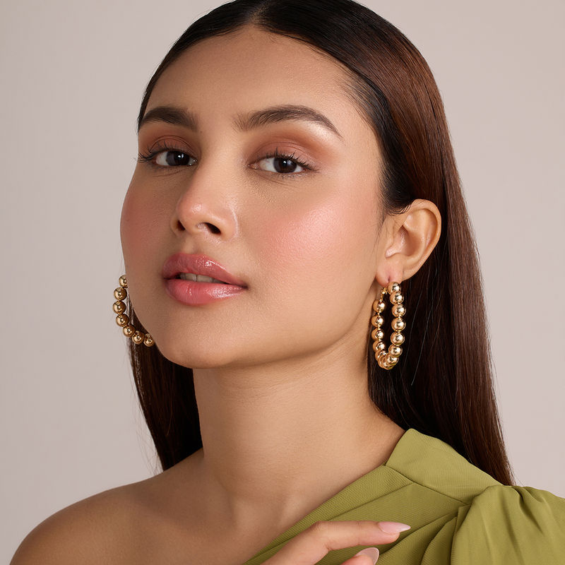 Buy Pipa Bella by Nykaa Fashion Gold Ball Beaded Medium Hoop Earrings ...