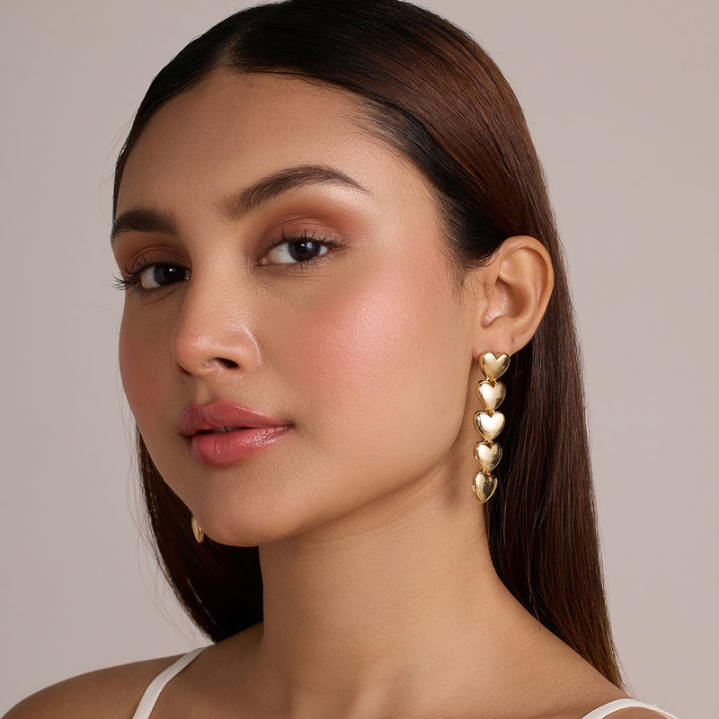 Buy Pipa Bella by Nykaa Fashion Gold Hearts Long Drop Earrings Online