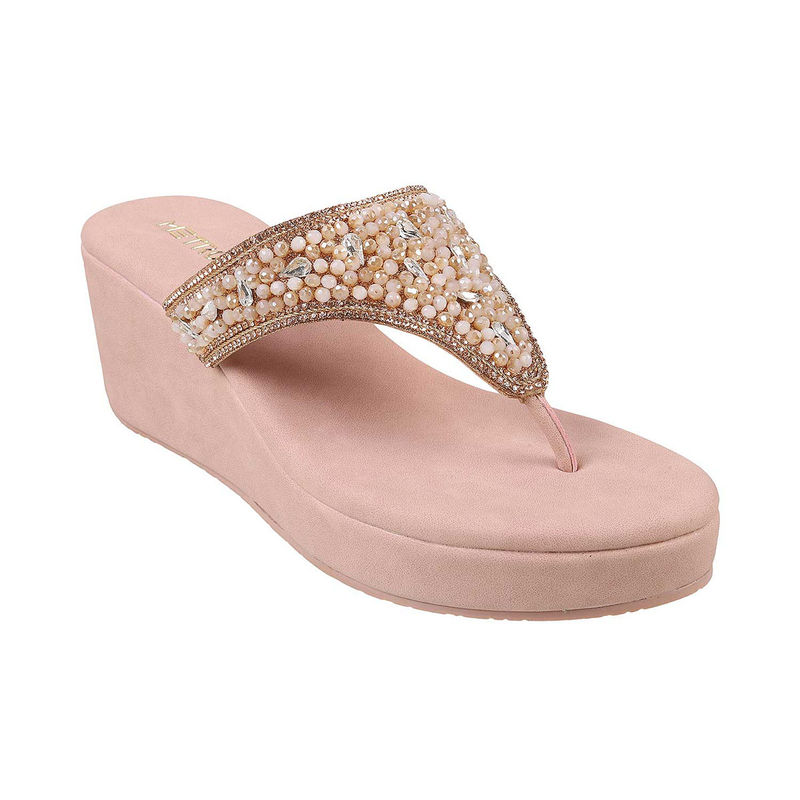 Buy Metro Women Peach Wedge Sandals Online