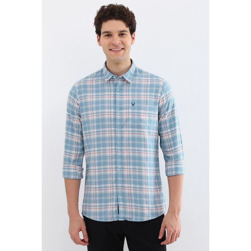 Buy Allen Solly Men Light Blue Custom Fit Check Full Sleeves Casual ...