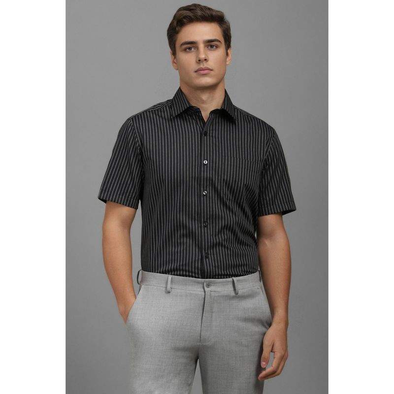 Buy Louis Philippe Men Black Classic Fit Stripes Half Sleeves Formal ...