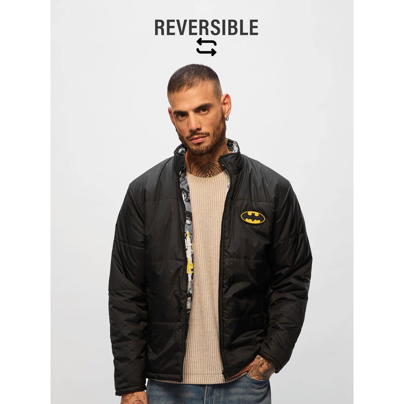 Buy The Souled Store Black Printed Puffer Reversible Jacket Online