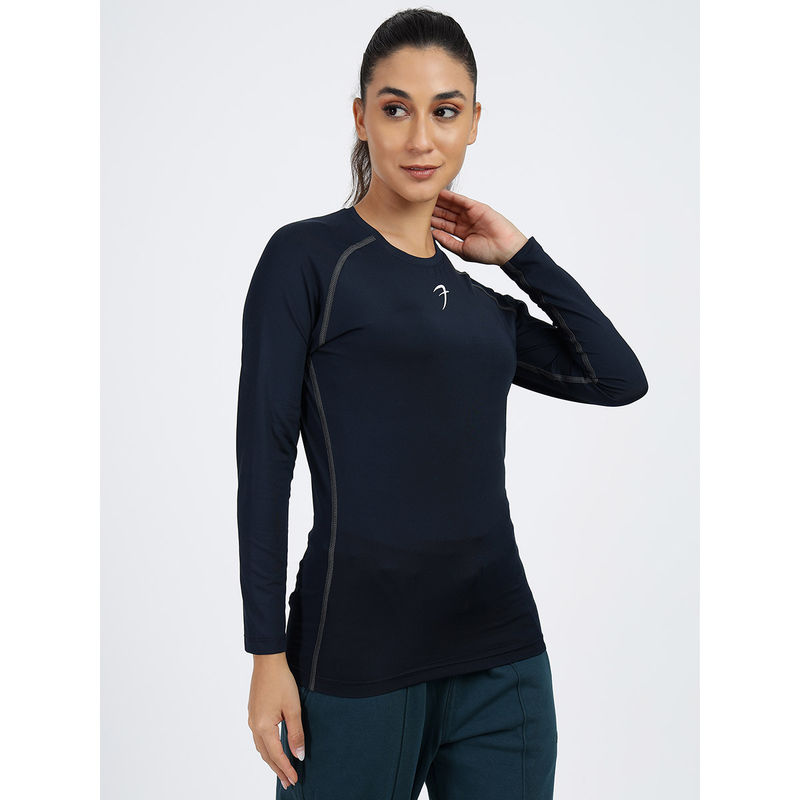 Buy FUAARK Navy Blue Gym and Workout Compression T-shirt for Women Online