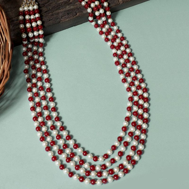 Buy Karatcart Traditional Red and White Beads Maharaja Moti Mala for ...
