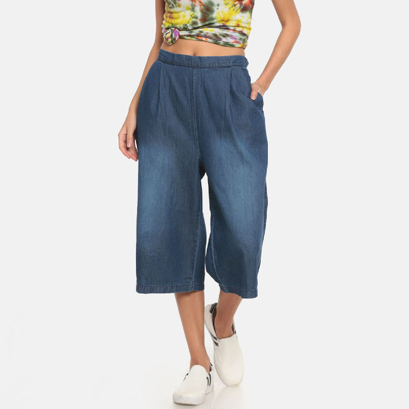 Buy Go Colors Blue Denim Culottes Linen Blend (M) Online