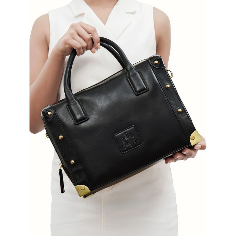 Buy Hidesign Women Leather Solid Black Handbag (M) Online