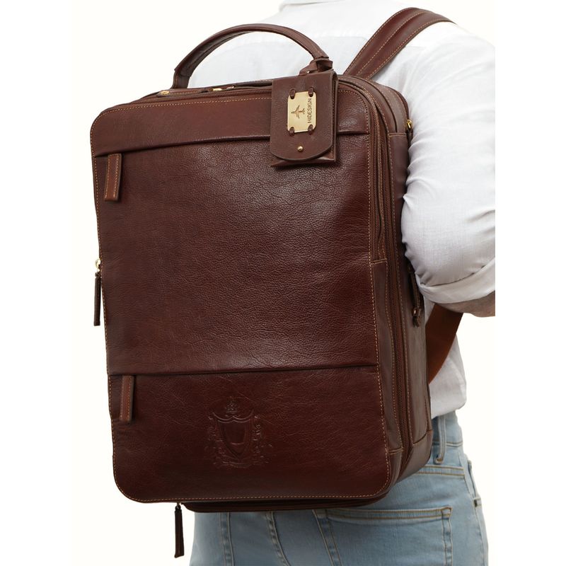 Buy Hidesign Men Leather Textured Tan Backpack (L) Online
