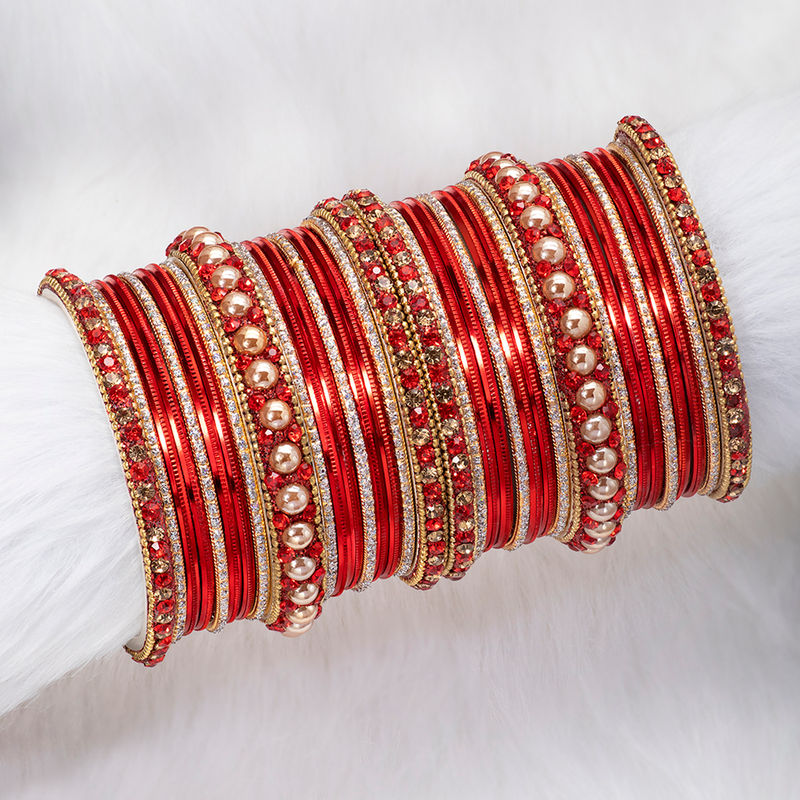Buy Peora Traditional Diamond Metal Chuda Chura Bangle Set Jewellery ...