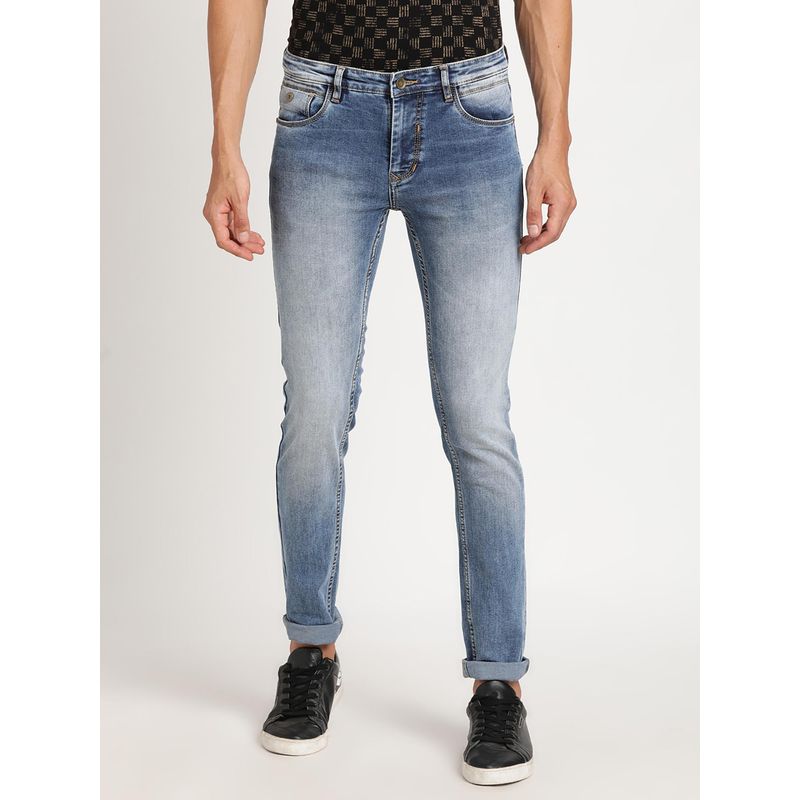 Buy Turtle Men Cotton Stretch Solid Straight Fit Sky Blue Jeans Online