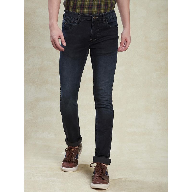 Buy Turtle Men Cotton Stretch Solid Straight Fit Navy Blue Jeans Online