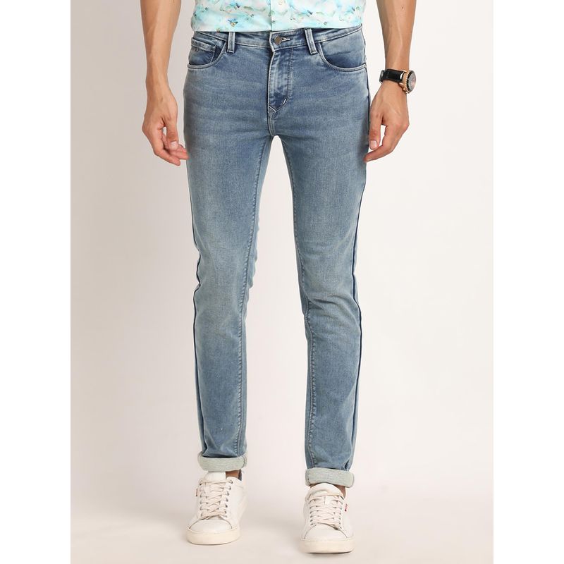Buy Turtle Men Cotton Stretch Solid Straight Fit Light Blue Jeans Online