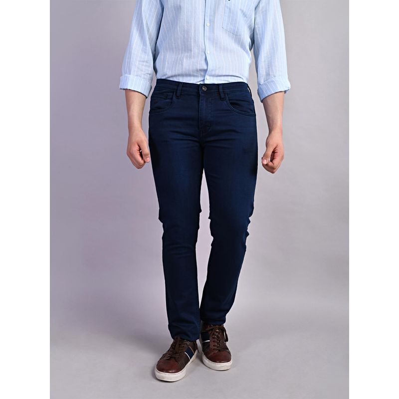 Buy Turtle Men Cotton Stretch Solid Straight Fit Denim Blue Jeans Online