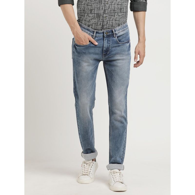 Buy Turtle Men Cotton Stretch Solid Straight Fit Light Blue Jeans Online