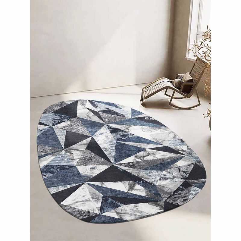 Buy OBSESSIONS Blue and Cream Geometric Polypropylene Oval Shape Carpet ...