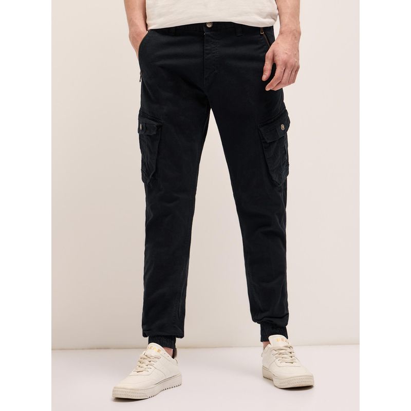 Buy THE BEAR HOUSE Mens Multi Functional Pockets Black Slim Fit Cargo ...