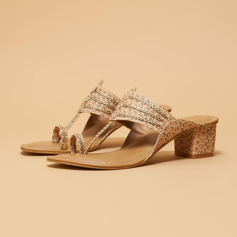 Buy Eridani Fizaa Kolhapuri Beige Sandal Heels Online
