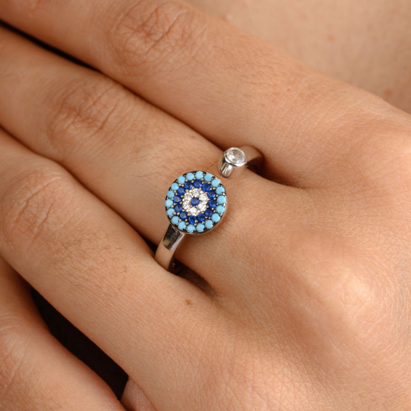Buy METALM Silver Adjustable Evil Eye Ring Online