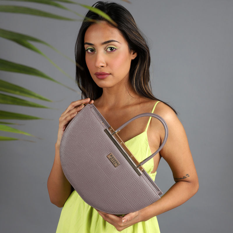 Buy Modern Myth HEMI Grey Ribbed Half Moon Shaped Handbag Online