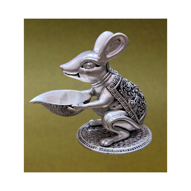 Buy SABERA Hand-Carved Silver-Plated Mushak with Diya Auspicious Ganesh ...