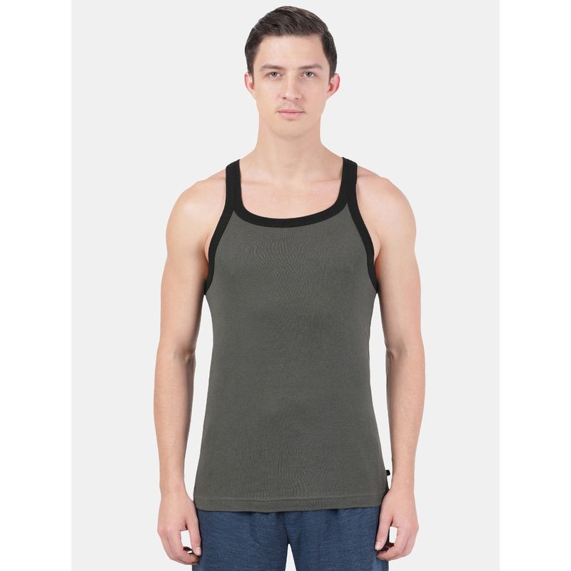 Buy Jockey US27 Men Cotton Rib Square Neck Gym Vest - Deep Olive with ...