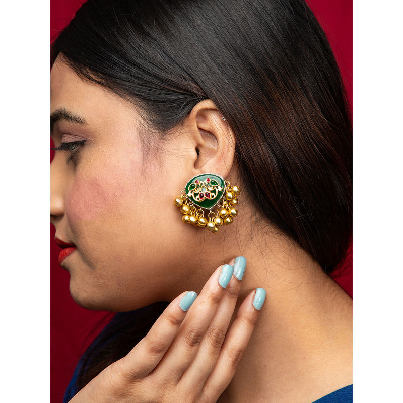 Buy Niscka Gold Plated Jhungroo Earrings With Green Ruby And Emerald ...
