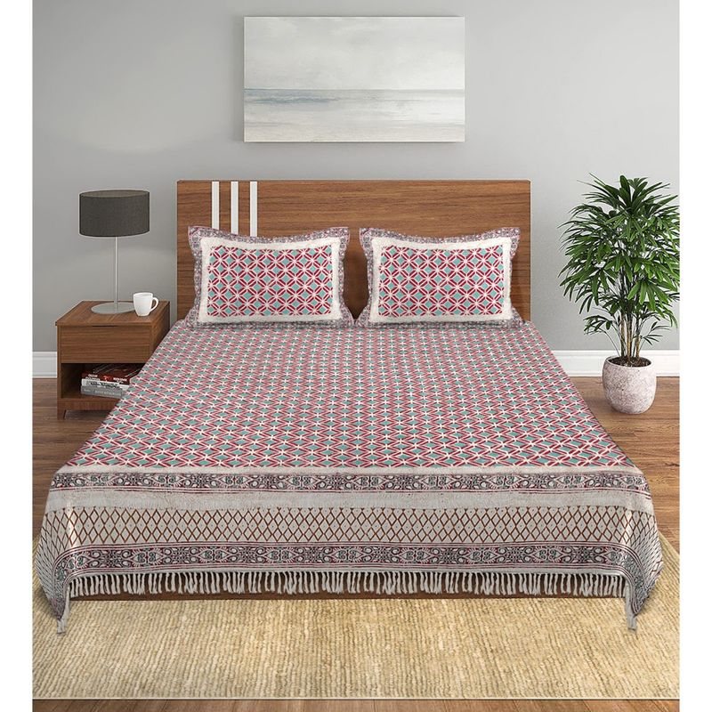 Buy Rajasthan Decor Cotton Hand Block Bed Spread with 2 Pillow Cover ...