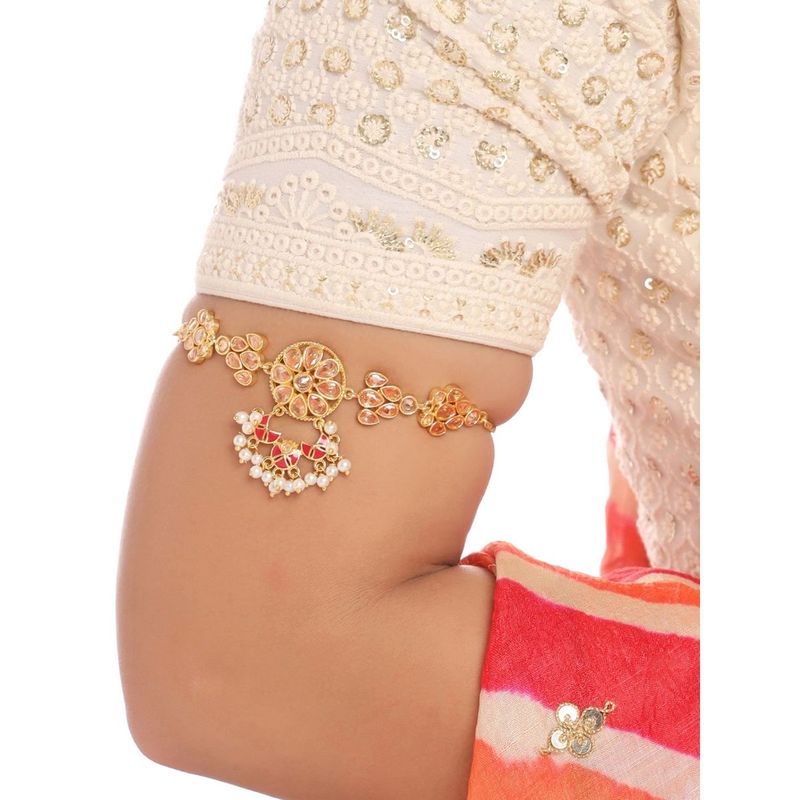 Buy Voylla Apsara Bridal Red Enamelled with Pearl Floral Armlets Online