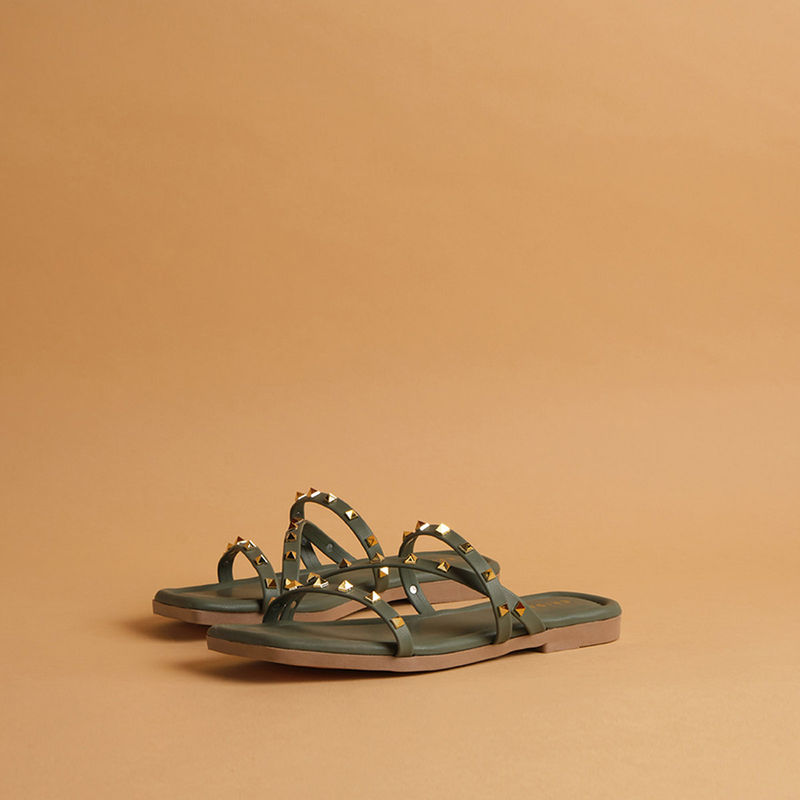 Buy Eridani Embellished Olive Violette Flats Online