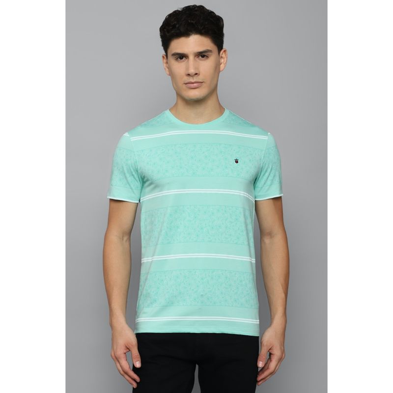 Buy Louis Philippe Men Green Stripe Crew Neck T-Shirt Online